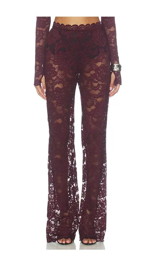 NOOKIE Delphine Lace Pants In Burgundy - Wine