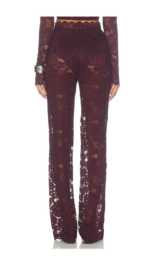 NOOKIE Delphine Lace Pants In Burgundy