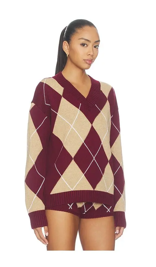 LOVERS AND FRIENDS Lunaria Argyle Sweater In Burgundy