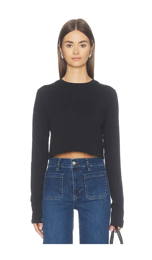 FAVORITE DAUGHTER The Laura Crop Top Long Sleeve - Black