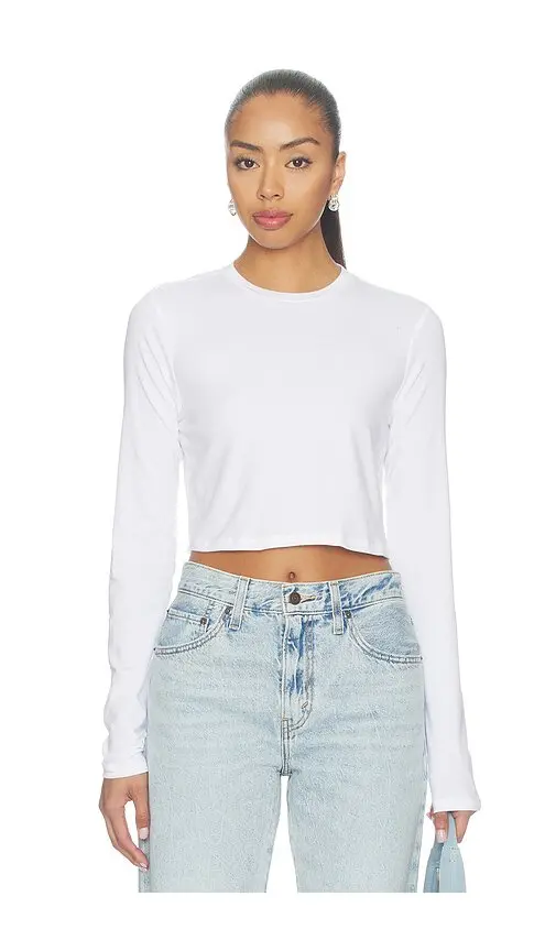 FAVORITE DAUGHTER The Laura Crop Top Long Sleeve - White