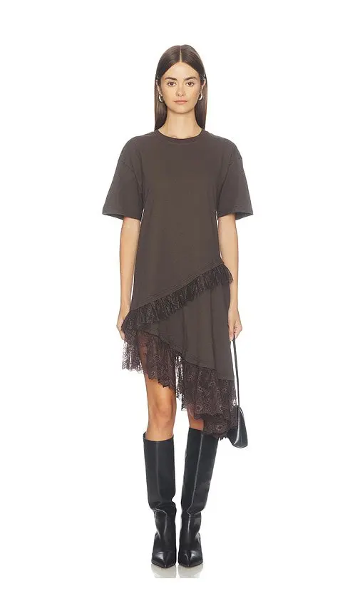 Free People Frosted Lace Layered Dress In Brown - Deep Fudge