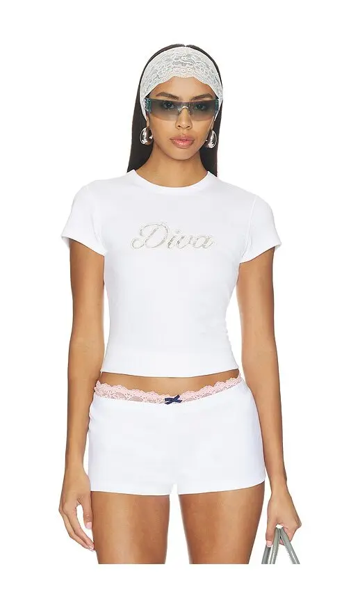 Frankies Bikinis X Devon Lee Carlson Diva Cotton Ribbed Tee Shirt In White