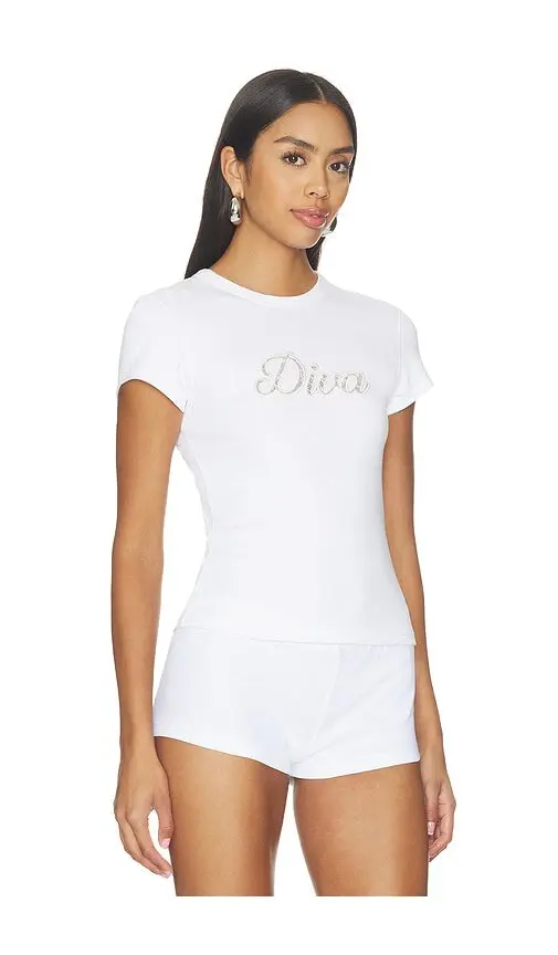 Frankies Bikinis X Devon Lee Carlson Diva Cotton Ribbed Tee Shirt In White