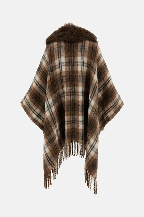 Moncler Cappa A Quadri Con Ecopelliccia - Brown