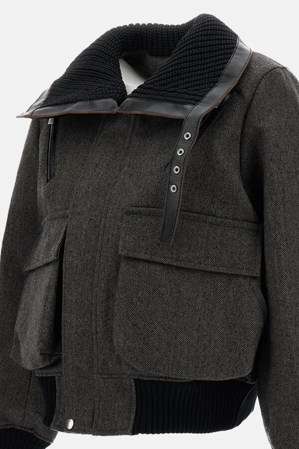 Sacai Gubbotto Imbottito Herringbone - Marrone