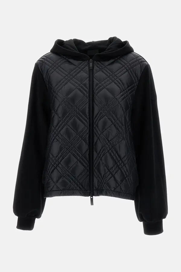 Moncler Felpa Con Cappuccio E Pannello Trapuntato - Black