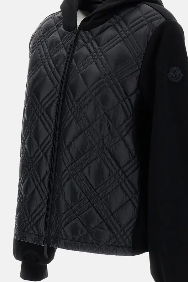 Moncler Felpa Con Cappuccio E Pannello Trapuntato - Black