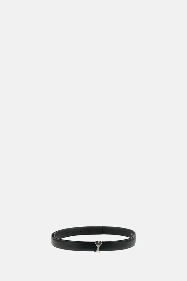 AMI Paris Cintura In Pelle De Coeur - Black