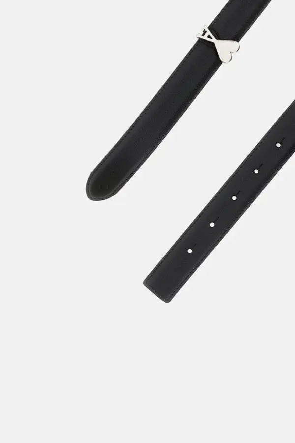 AMI Paris Cintura In Pelle De Coeur - Black