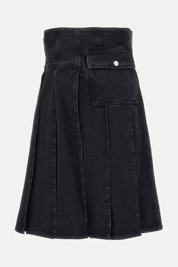 Marni Gonna A Pieghe In Denim - Nero