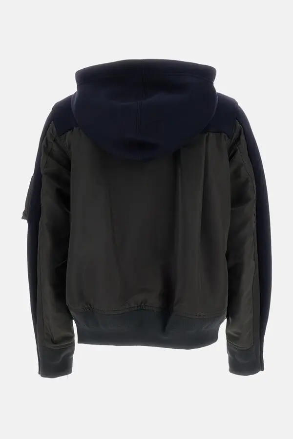 Sacai Felpa In Sponge Sweat E Nylon Twill Con Cappuccio - Blu