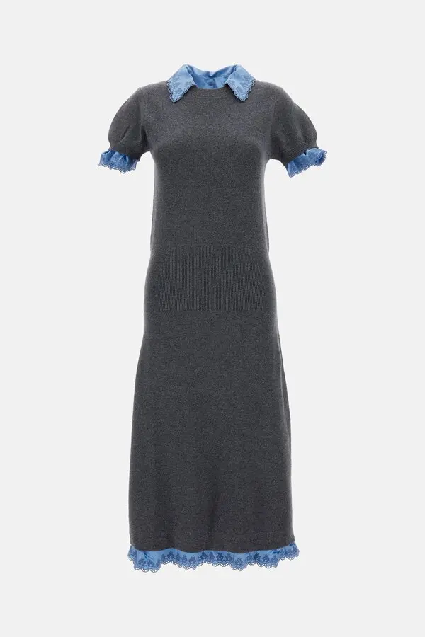 Rabanne Abito Midi In Maglia E Satin - Grigio