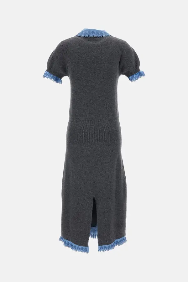 Rabanne Abito Midi In Maglia E Satin - Grigio