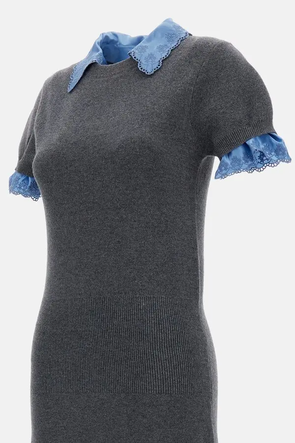 Rabanne Abito Midi In Maglia E Satin - Grigio