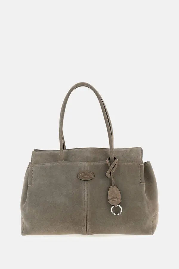 TOD'S Borsa Shopping Media In Pelle Scamosciata - Grey