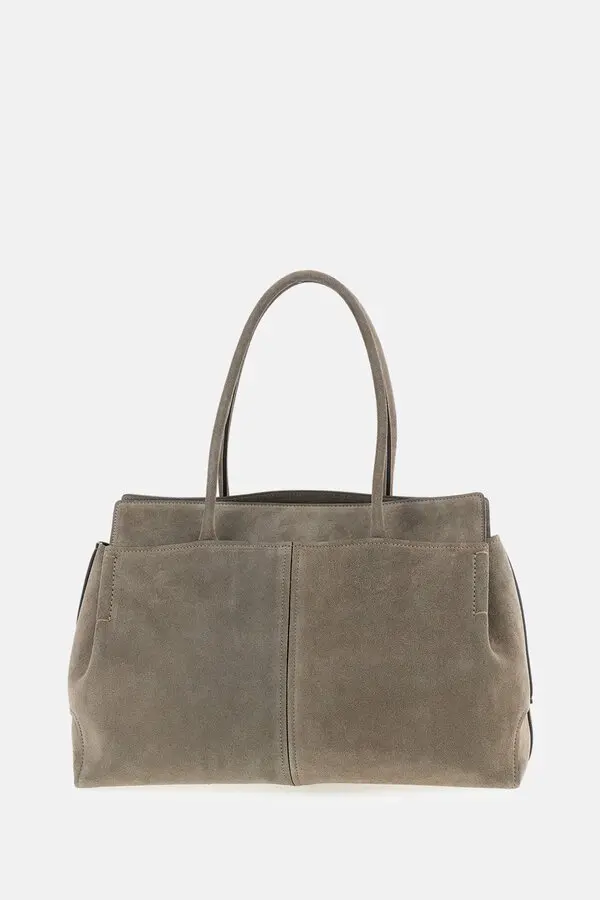 TOD'S Borsa Shopping Media In Pelle Scamosciata - Grey