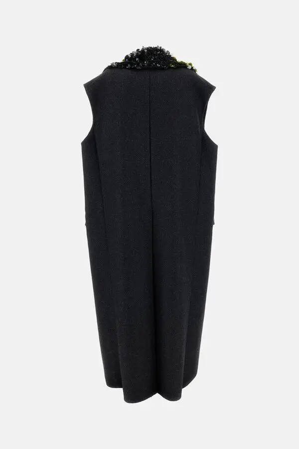 Plan C Gilet Lungo Con Collo In Paillettes - Black