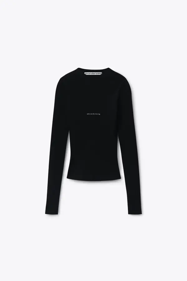 Alexander Wang Ls Crewneck Top W/ Jacquard Logo