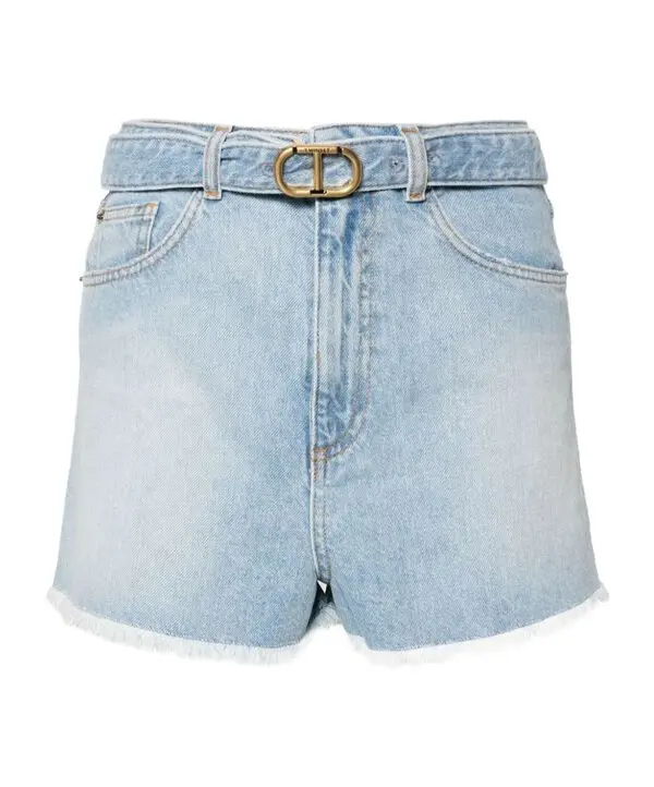 TWINSET Belted Denim Shorts
