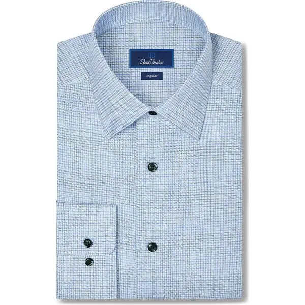 David Donahue Regular Fit Check Dress Shirt - Blue/green