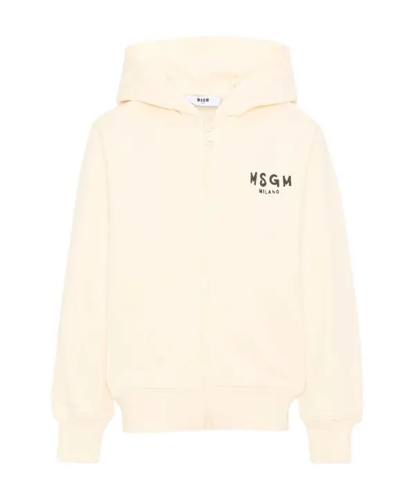 MSGM Logo-print Zip-up Hoodie - Ivory