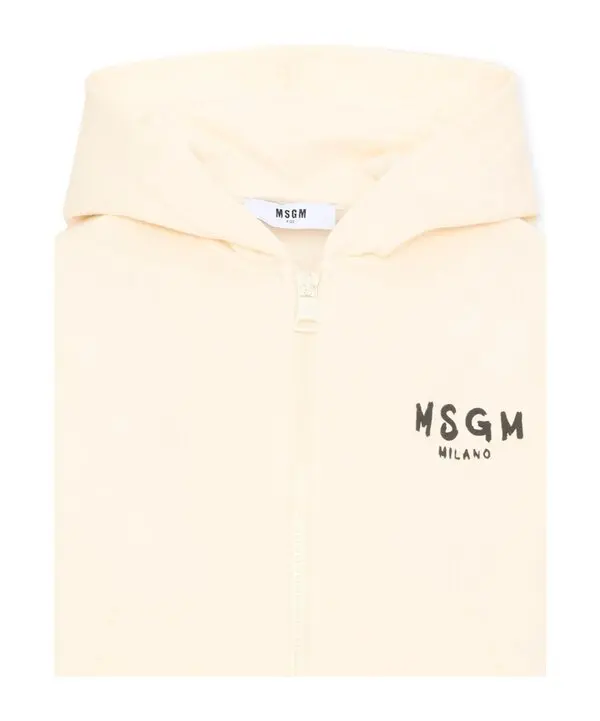 MSGM Logo-print Zip-up Hoodie - Ivory