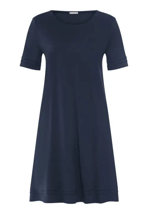 Hanro Pilar Pleated Cotton Nightgown - Deep Navy