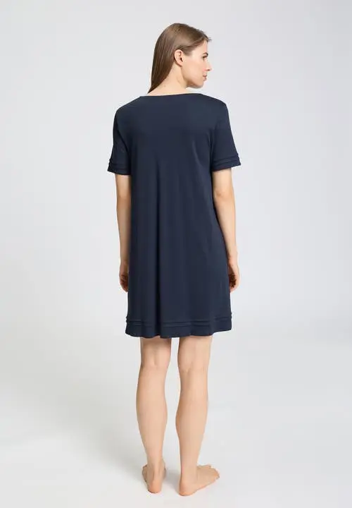 Hanro Pilar Pleated Cotton Nightgown - Deep Navy
