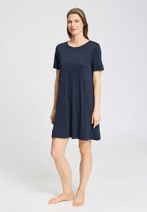 Hanro Pilar Pleated Cotton Nightgown - Deep Navy