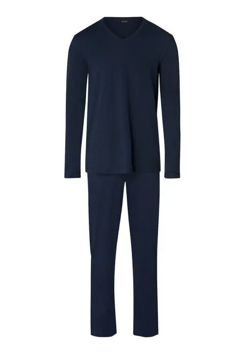 Hanro Night & Day Cotton V-neck Pajama Set - Deep Navy