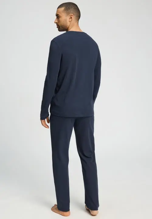 Hanro Night & Day Cotton V-neck Pajama Set - Deep Navy