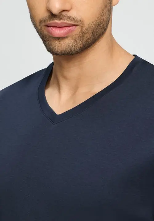 Hanro Night & Day Cotton V-neck Pajama Set - Deep Navy