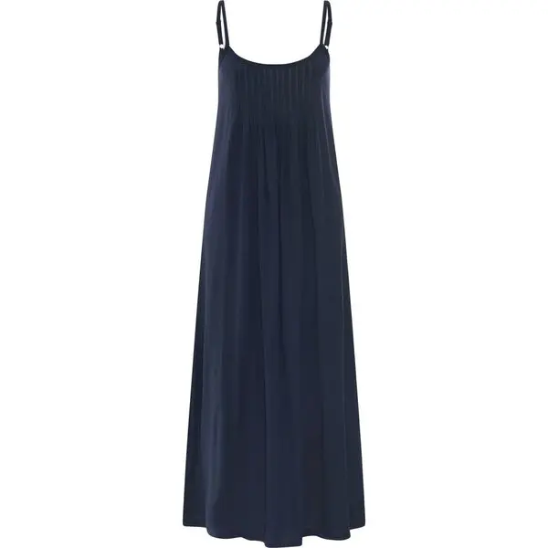Hanro Juliet Pleated Cotton Chemise - Deep Navy