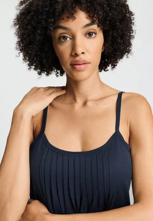 Hanro Juliet Pleated Cotton Chemise - Deep Navy