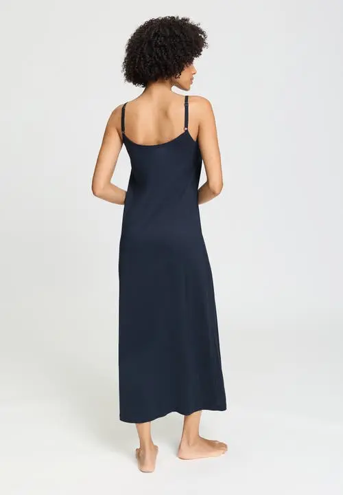 Hanro Juliet Pleated Cotton Chemise - Deep Navy