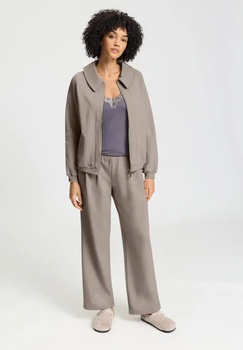 Hanro Natural Living Cotton Blend Zip-up Jacket - Rose Grey