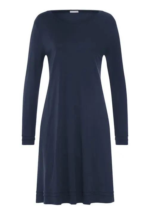 Hanro Pilar Parallel Pleated Cotton Nightgown - Deep Navy