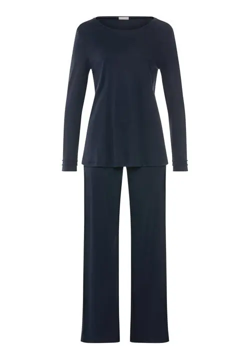 Hanro Pilar Pleated Cotton Pajama Set - Deep Navy