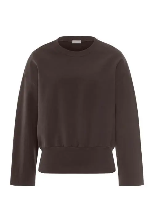 Hanro Natural Living Cotton Blend French Terry Sweatshirt - Dark Mocha