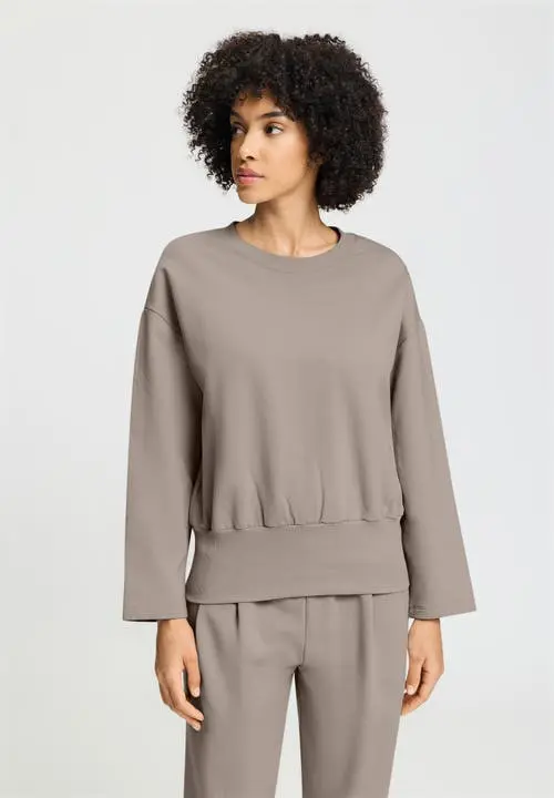 Hanro Natural Living Cotton Blend French Terry Sweatshirt - Rose Grey