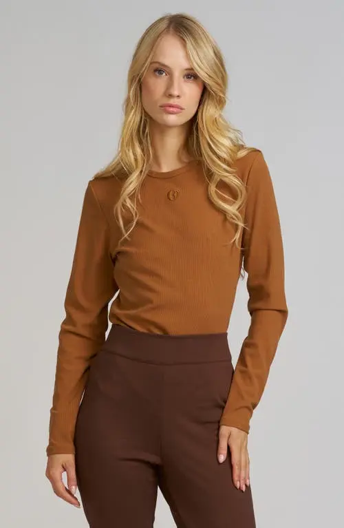 ELLE COLLECTION Embroidered Long Sleeve Shirt - Hazelnut