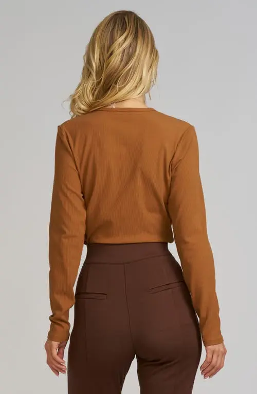 ELLE COLLECTION Embroidered Long Sleeve Shirt - Hazelnut