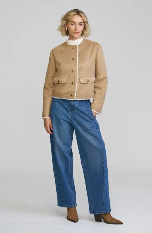ELLE COLLECTION Faux Shearling Cropped Jacket - Light Camel
