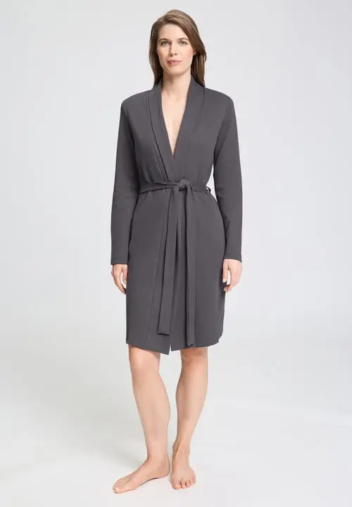 Hanro Easy Wear Cotton Blend Robe - Dark Sesame