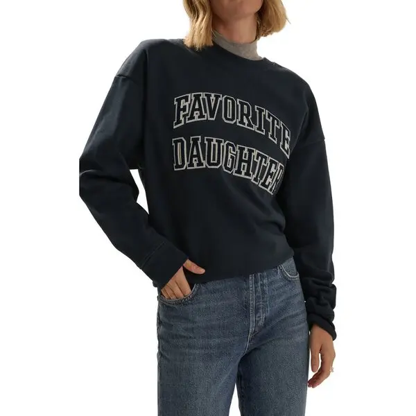FAVORITE DAUGHTER The Embroidery Collegiate Graphic Sweatshirt - Navy/white