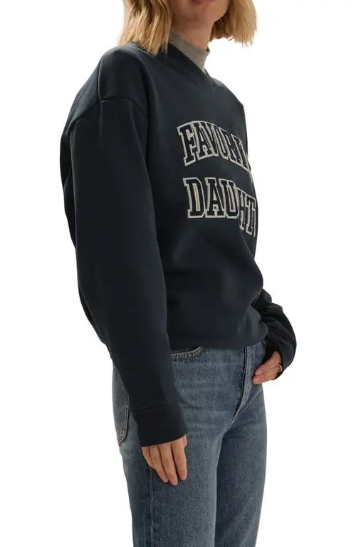 FAVORITE DAUGHTER The Embroidery Collegiate Graphic Sweatshirt - Navy/white