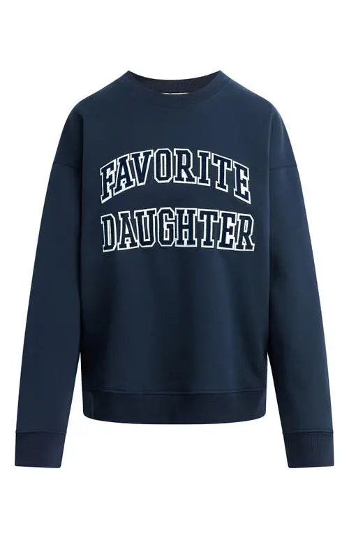 FAVORITE DAUGHTER The Embroidery Collegiate Graphic Sweatshirt - Navy/white