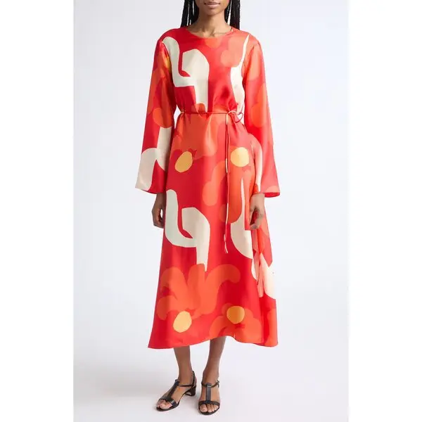 Marimekko Kesken Kukkahattu Midi Dress - Red
