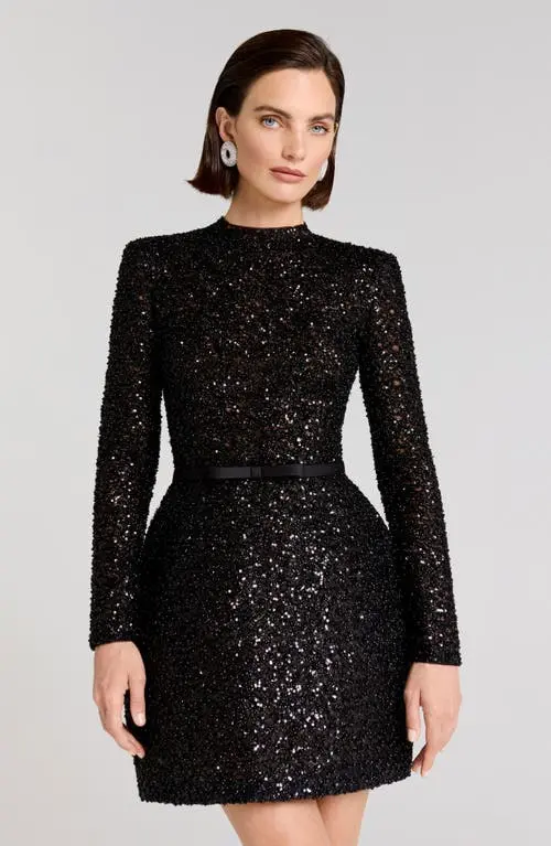 NADINE MERABI Edie Long Sleeve Sequin Cocktail Dress